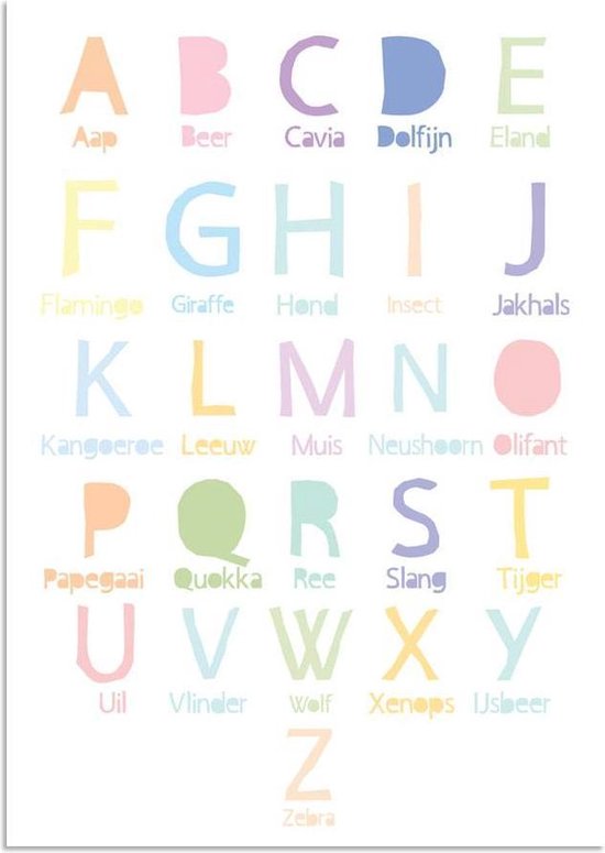 DesignClaud ABC Poster - Alfabet - Dieren namen - Pastel kleuren A4 ...