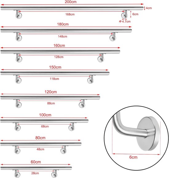 NAIZY leuning 200cm roestvrij staal leuning buiten & binnen trap ...