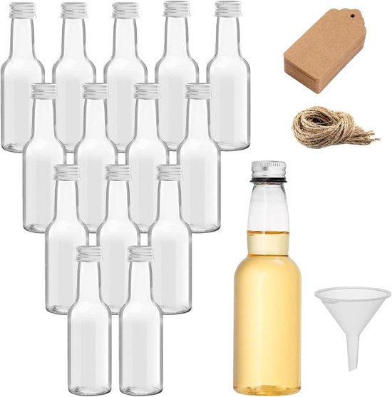 Set van 15 Mini-Flesjes Kunststof 60 ml - Herbruikbare Likeurflessen ...