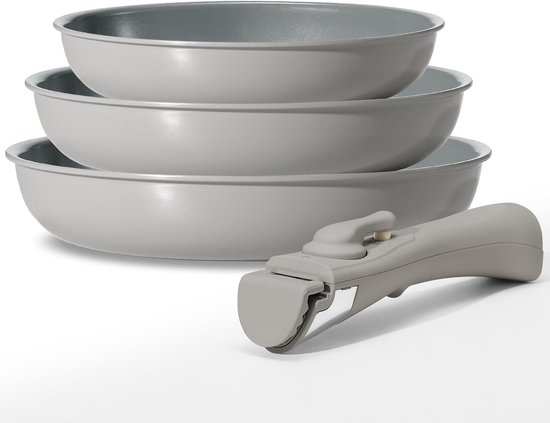 Pan Set met afneembaar handvat - veelzijdig in gebruik - 3 stuks - RVS ...