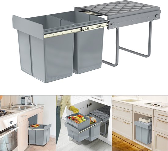 Inbouw-afvalscheidingssysteem, afvalsorteerder, 2 uitneembare afvalemmers, uittrekbare... | bol