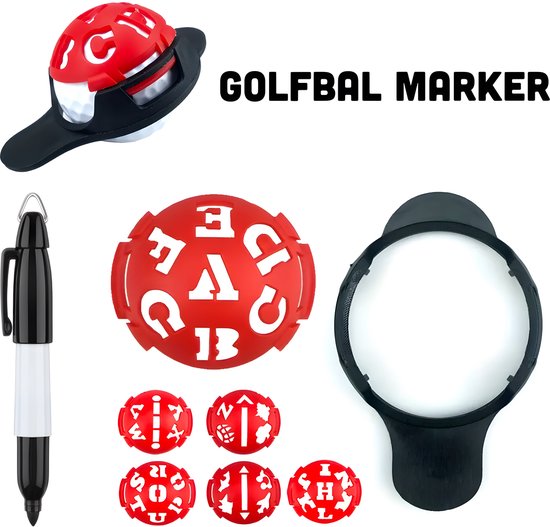 Stripe Balmarker 6 in 1 – Rode Golfbal Marker – Unieke Markeringsset ...