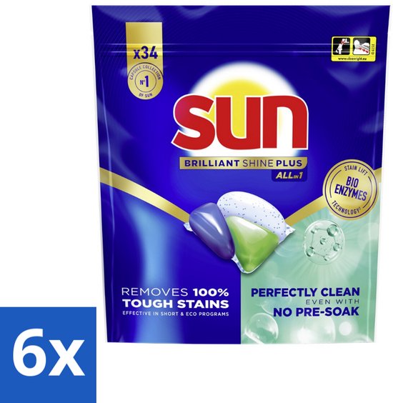 Sun - Brilliant Shine Plus - All-in-1 Vaatwascapsules - 34 Tabletten ...