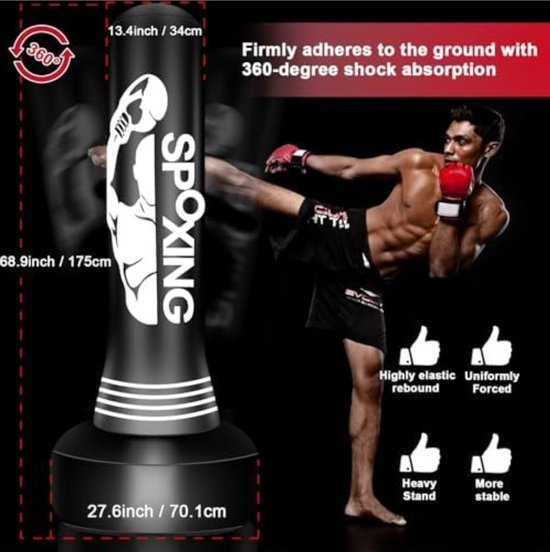 Boksbal Staand - Boxbal Volwassenen - Bokszak - Zwart | bol