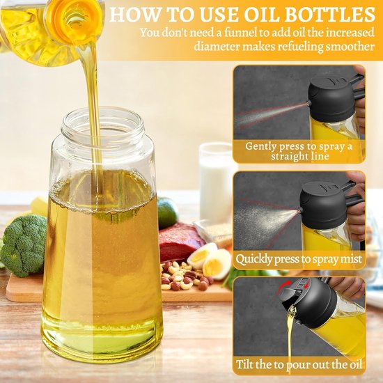 Retadou - 550ML Olieverstuiver, 2-in-1 glazen fles voor het spuiten en ...