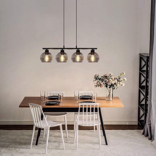 NETTLIFE Hanglamp - 4xE27 - zwart - vintage eetkamerlamp - metaal ...