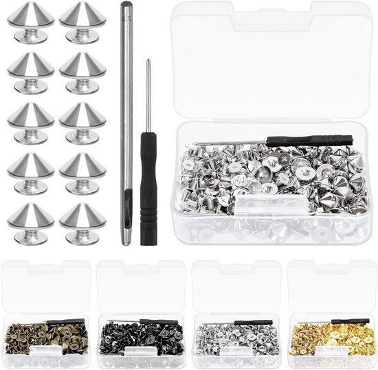 100 Sets 4.7mm Bullet Spikes en Studs Kit met Installatie Gereedschap - Punk Studs en... | bol