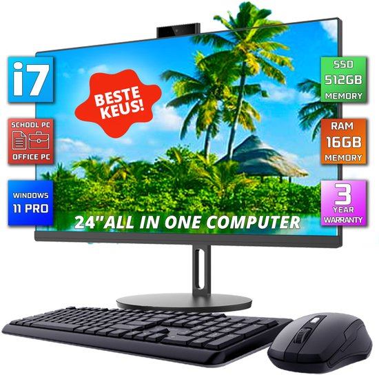 GMR All in One Desktop Computer met snelle Intel i7 | 24 Inch HD Scherm ...