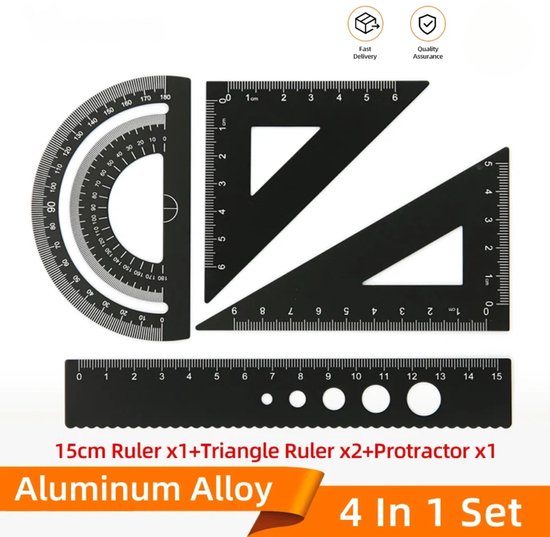 Metalen geometrie set – gradenboog digitaal – driehoek linialen – 15 cm ...