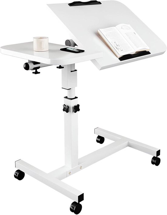 Bijzettafel met wieltjes en laptoptafel in hoogte verstelbaar - C-vorm bijzettafel bed... | bol