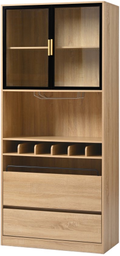 Badkamerkast, drankkast, vitrinekast met glazen deuren en verlichting ...