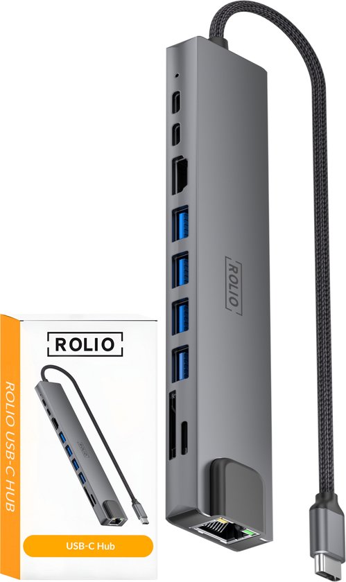 Rolio USB C Hub - 10 in 1 Hub - 1x HDMI 4K - 1x Ethernet - 2x USB-C - 4x USB-A - 2x... | bol