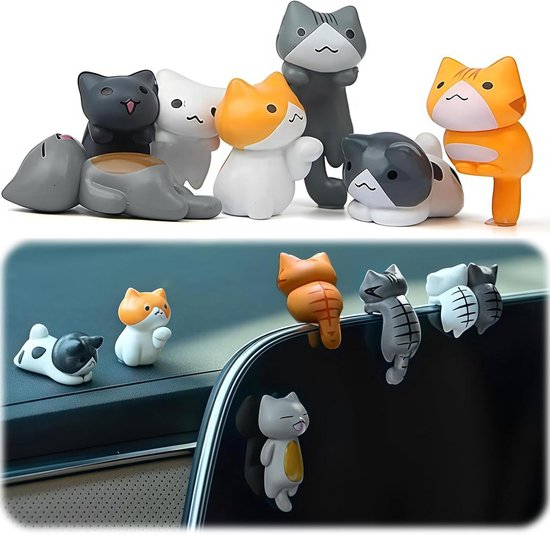 Interieur Auto Decoratie - 6 Stuks Kawaii Mini Kattenfiguren ...