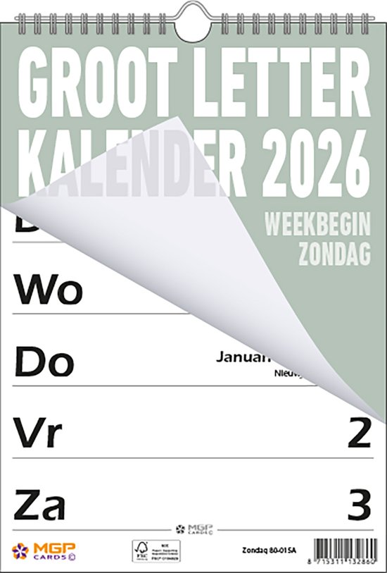 MGPcards - Grootletter kalender 2026 - Grootcijfer kalender - Week ...