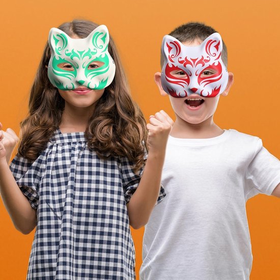 Blanco Kattenmasker - Vos Kat Wit Papieren Masker - Japanse Stijl Anime ...