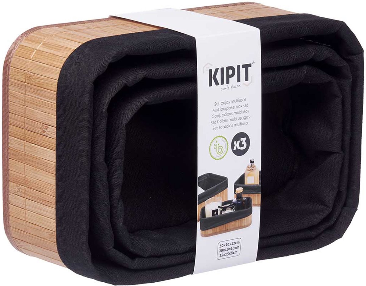 Kipit Paniers de rangement salle de bain/toilette - bambou/tissu noir ...