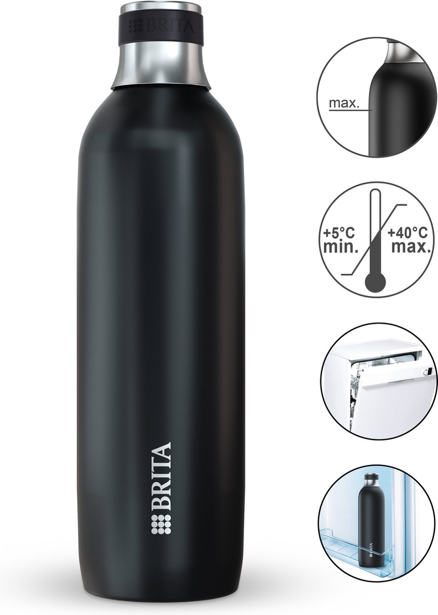 BRITA - SodaTRIO - Roestvrij stalen fles - Zwart - Groot - 1-Pack | bol