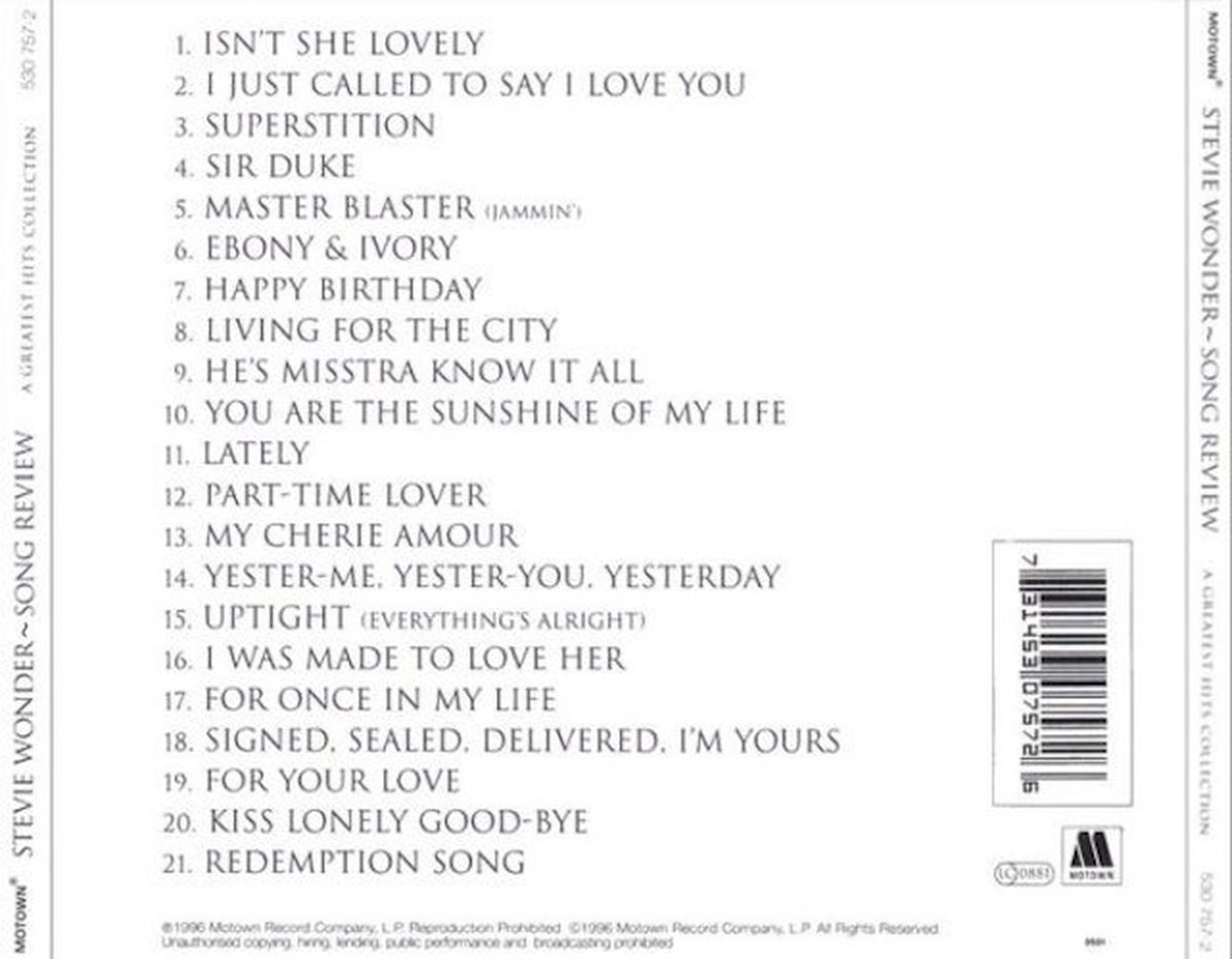 Stevie Wonder - Song Review (Greatest Hits Collection) (CD), Stevie ...