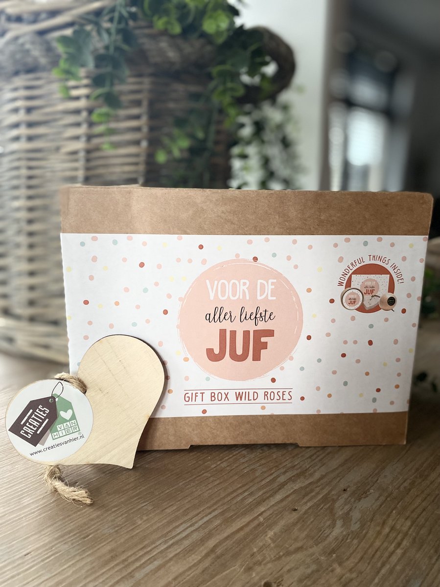 giftbox juf - cadeaupakket juf - inclusief houten hartje juf | bol.com