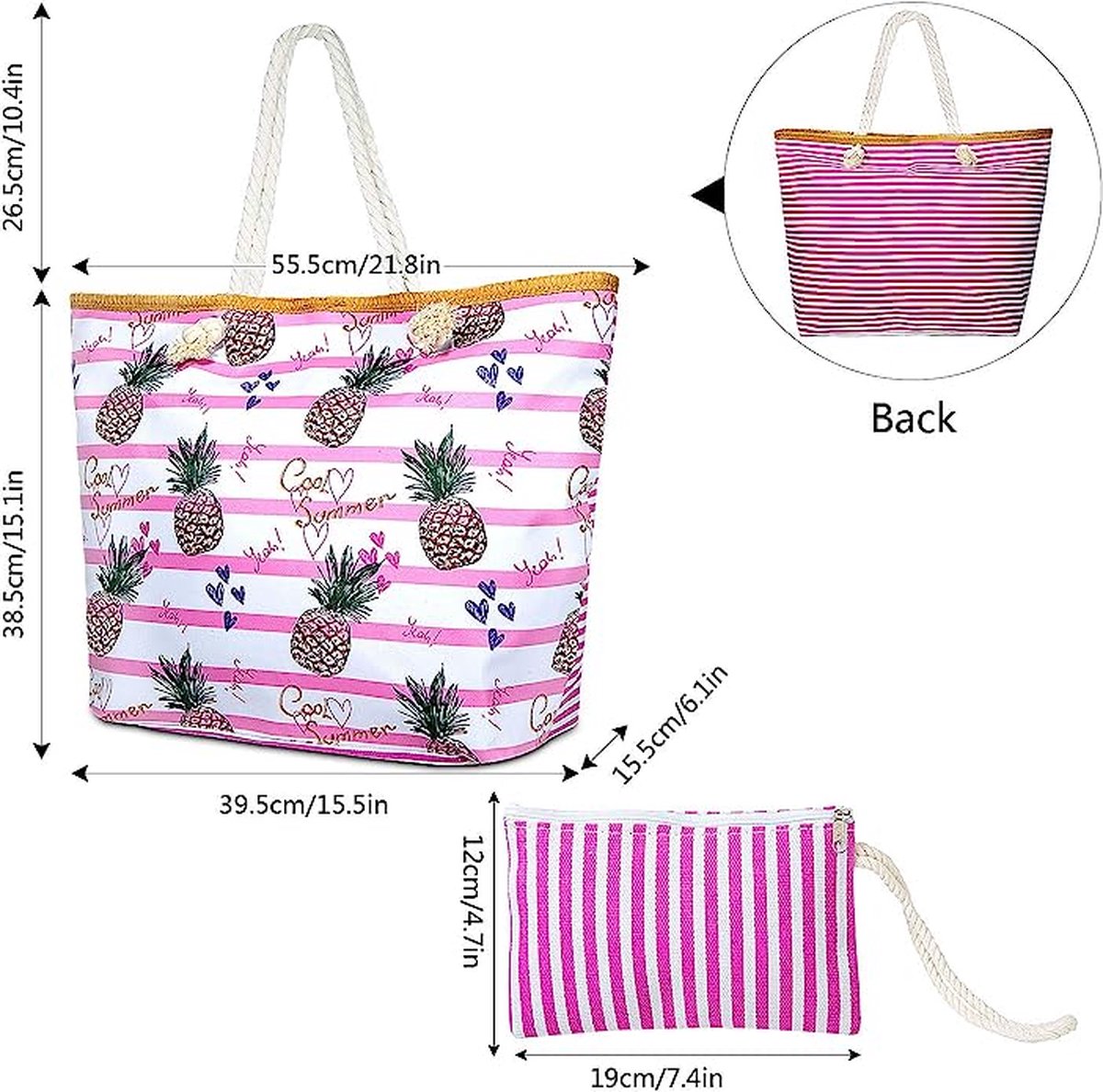 grote strandtas met ritssluiting zomer tas sluiting dames shopper tas ...