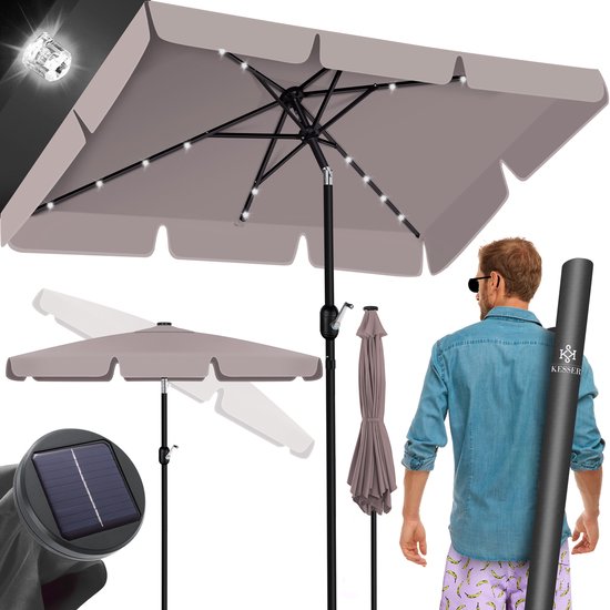 KESSER® Parasol Balkonparaplu LED Solar met Zwengel Incl. 2in1 ...