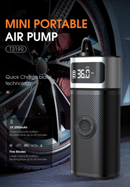 Compressor - Bandenpomp - Draadloze Elektrische pomp - 6000mAH - mini ...