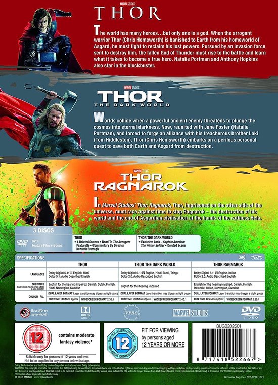 Thor 1-3 (Dvd), Natalie Portman, Tom Hiddleston, Christopher Eccleston ...