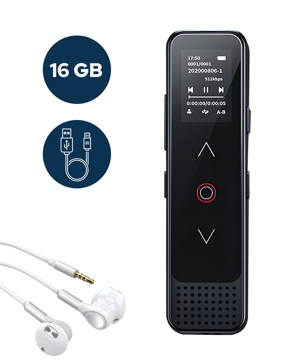 Digitale Voice Recorder - Dictafoon - 16GB Opslag - Ruisonderdrukking ...