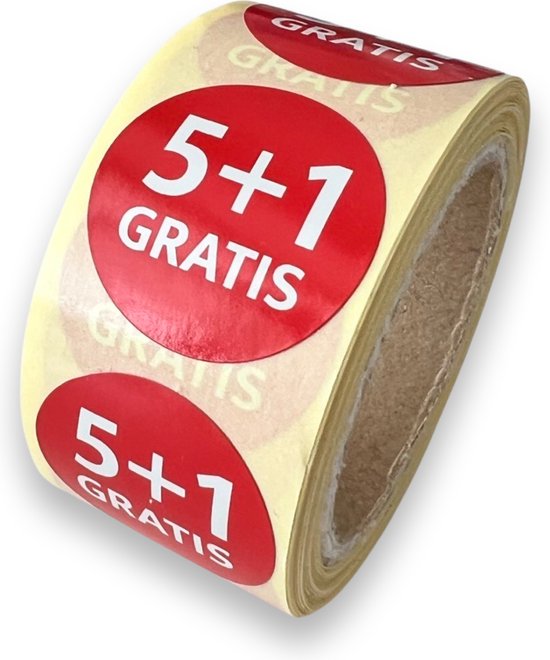 5+1 gratis sticker - reclame sticker - 250 Stuks - rond 25mm - korting ...