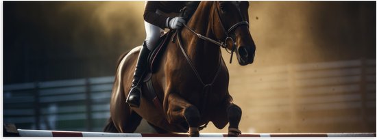 Poster (Mat) - Racepaard met Ruiter in Actie - 150x50 cm Foto op ...