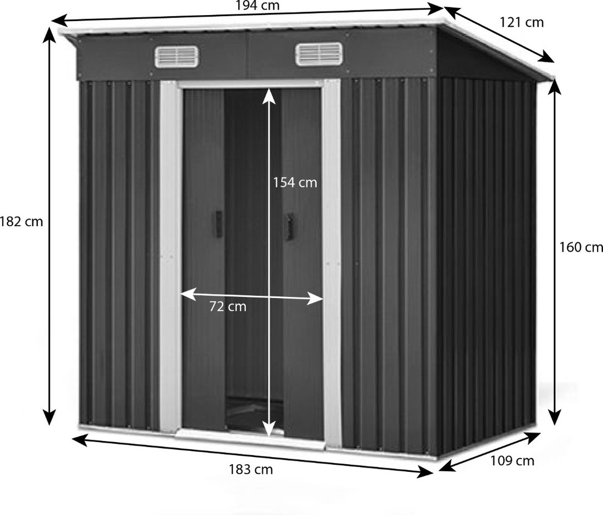 Metalen tuinhuisje (4,3 m3) antraciet klein berging schuur HxBxD ...