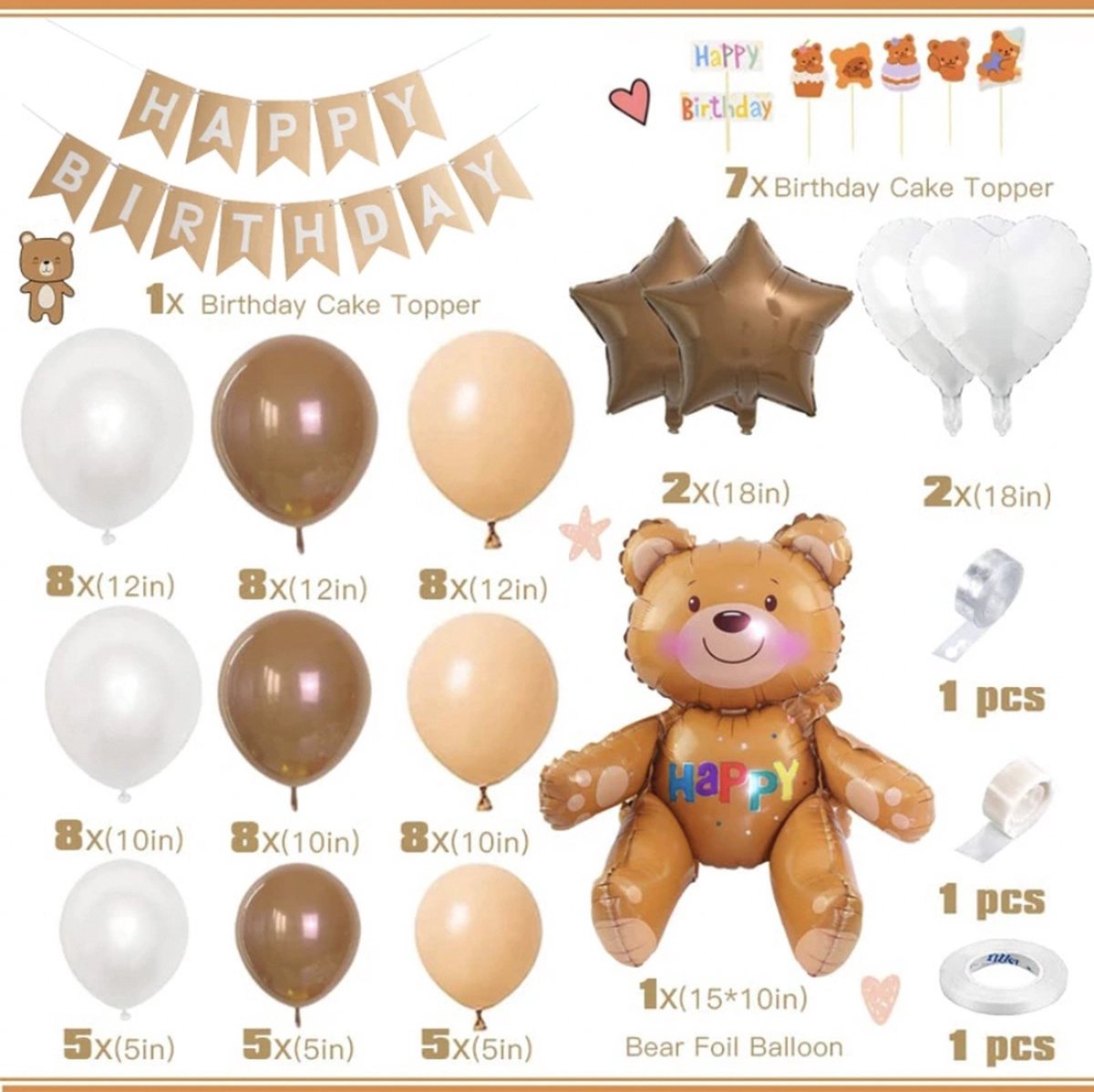 Ballonboog pakket Happy Birthday Beer DeLuxe 79-delig - beer - bear ...