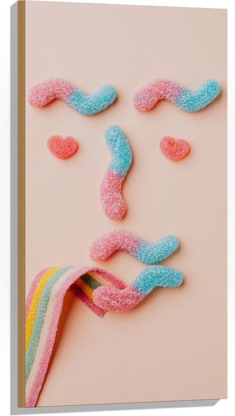 Hout - Regenboog Zure Mat met Roze met Blauwe Wormpjes - 50x100 cm - 9 ...