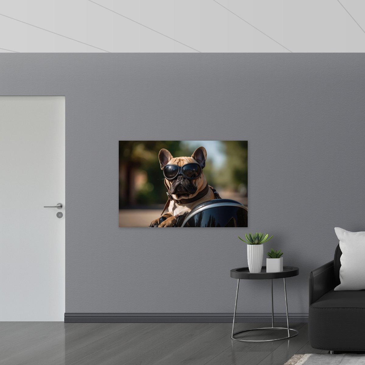 Hout - Bulldog Hond met Zonnebril Rijdend op Motor - 120x80 cm - 9 mm ...