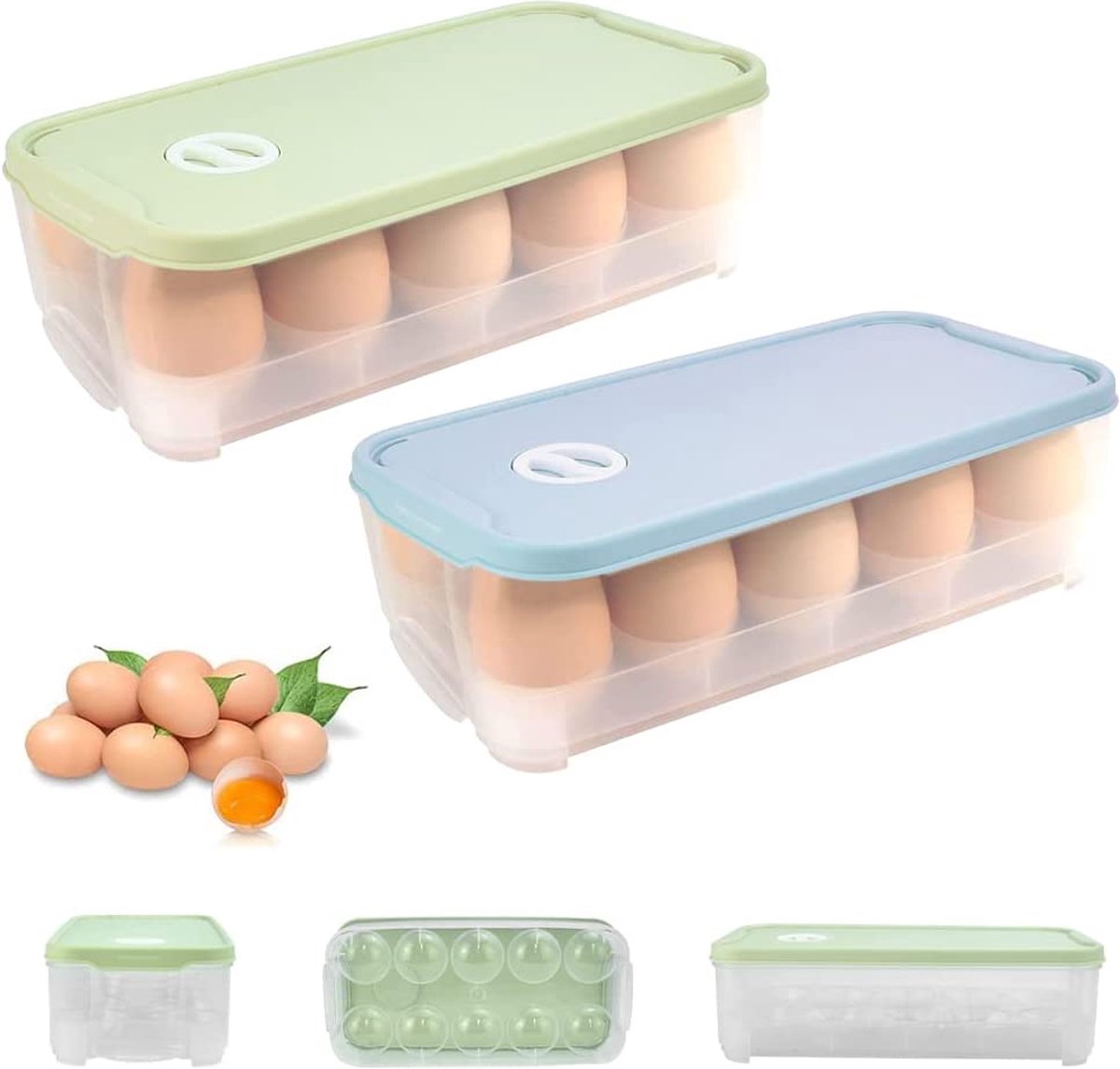 Set van 2 eierdozen, 10 eierdozen met deksel, eierdozen, voor koelkast ...