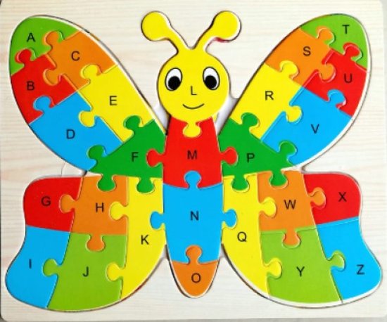 Houten montessori puzzel | Vlinder met letters alfabet 26 stukjes ...