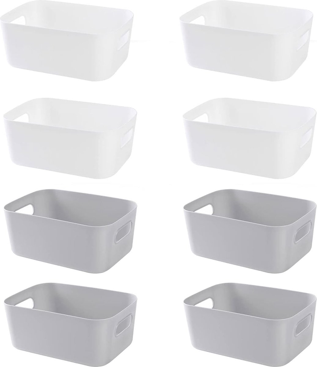 8 stuks stapelbare kunststof opbergdozen, opbergdozen met handgrepen ...