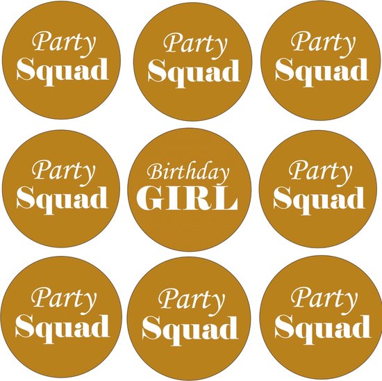 9 Buttons Birthday Girl en Party Squad goud - button - verjaardag ...