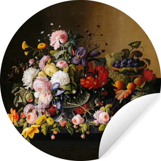 WallCircle® - Behangcirkel 30x30 cm - Muurstickers Stilleven met bloemen en fruit -... | bol