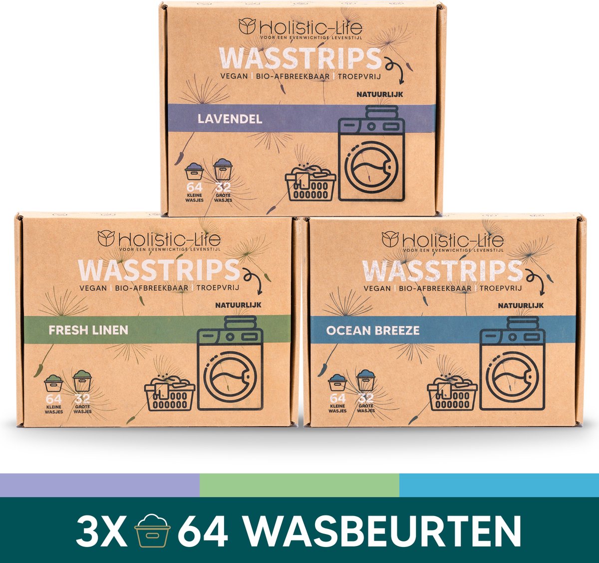 Wasstrips Proefpakket – Wasmiddeldoekjes – 3x 64 wasbeurten – Wasmiddel ...