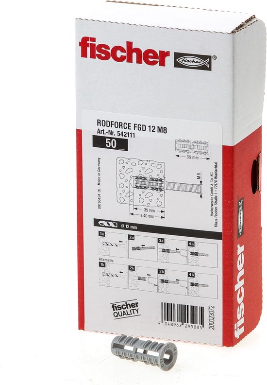 Fischer FGD 12 M8 Rodforce slagplug - M8 - Ø12 x 35mm (50st) | bol