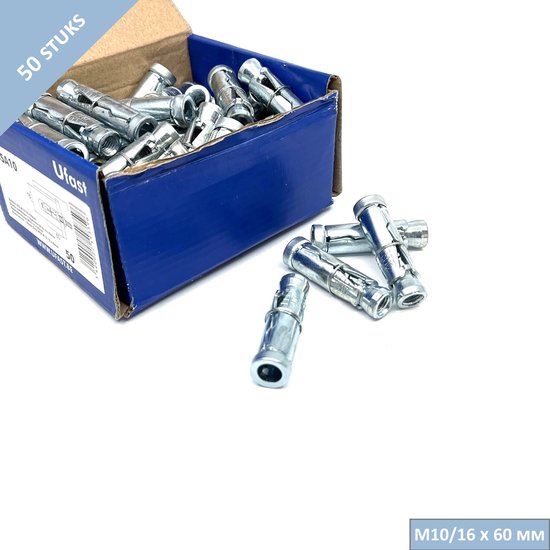UFAST keilhuls - M10 x 60 mm - Verzinkt - 50 stuks | bol