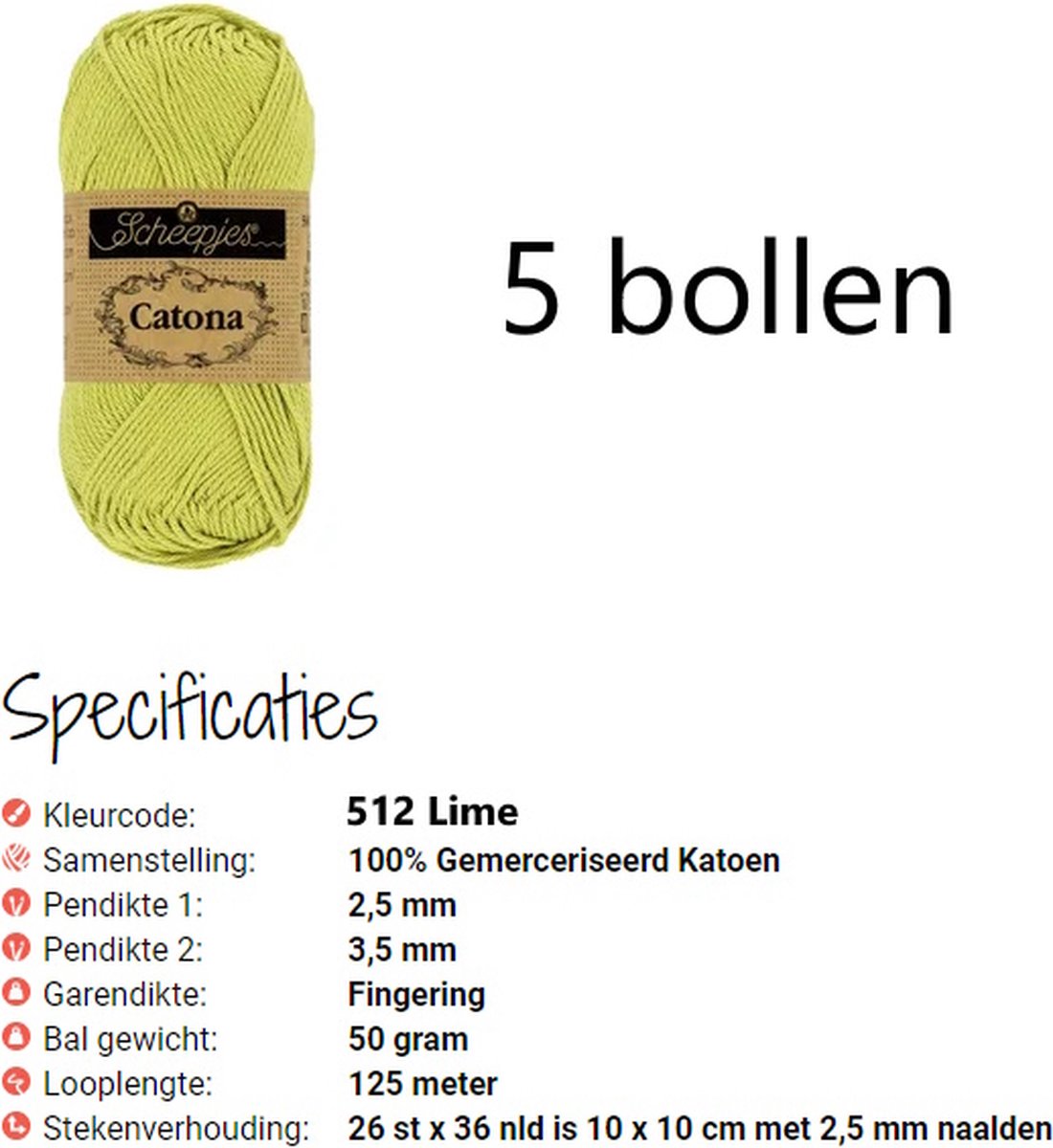 Scheepjes - Catona - 512 Lime - set van 5 bollen x 50 gram | bol.com