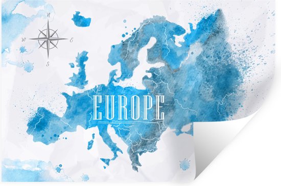 Muurstickers - Sticker Folie - Waterverf - Kaart - Europa - 30x20 cm ...
