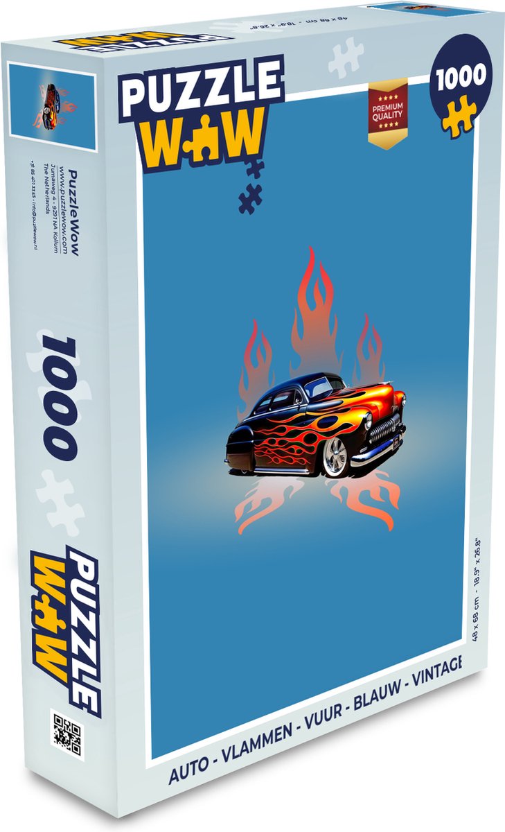 Puzzel Auto - Vlammen - Vuur - Blauw - Vintage - Legpuzzel - Puzzel ...