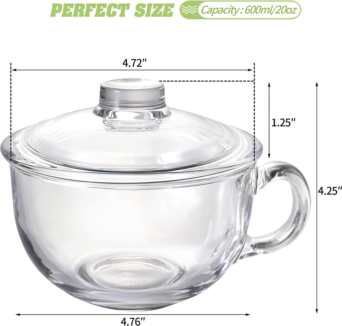 Glazen keramische kom met handvat, heldere kleine kommen met glazen ...