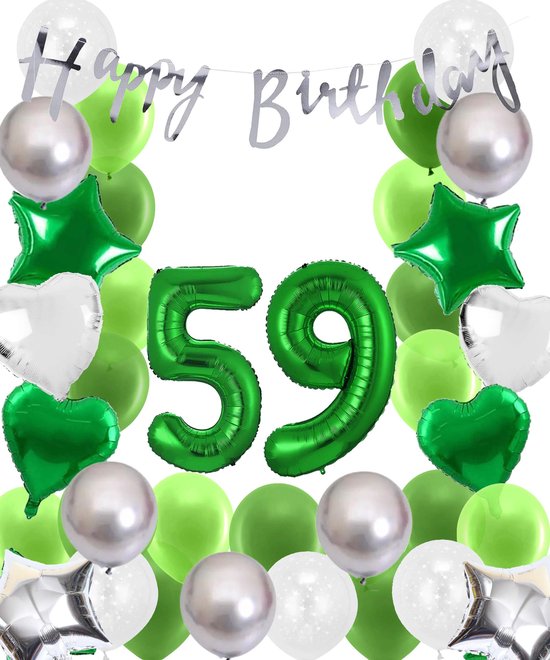 Snoes Ballonnen 59 Jaar Wit Groen Zilver Mega Ballon - Compleet ...