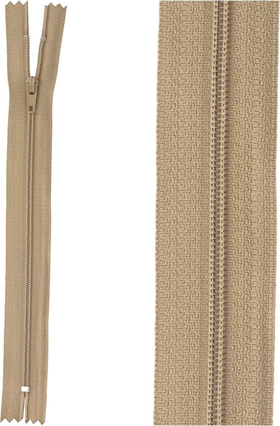 Fijne rits polyester licht taupe 60cm - niet-deelbaar stevige rits | bol