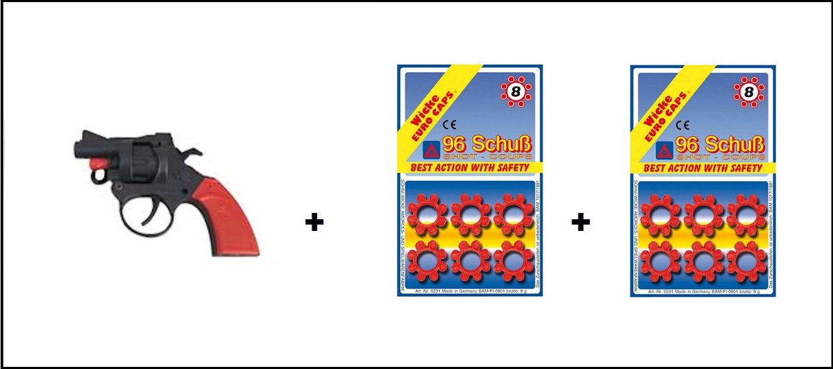 Pistool/revolver black met 8 schoten met 2x 96 klappertjes - Kids ...