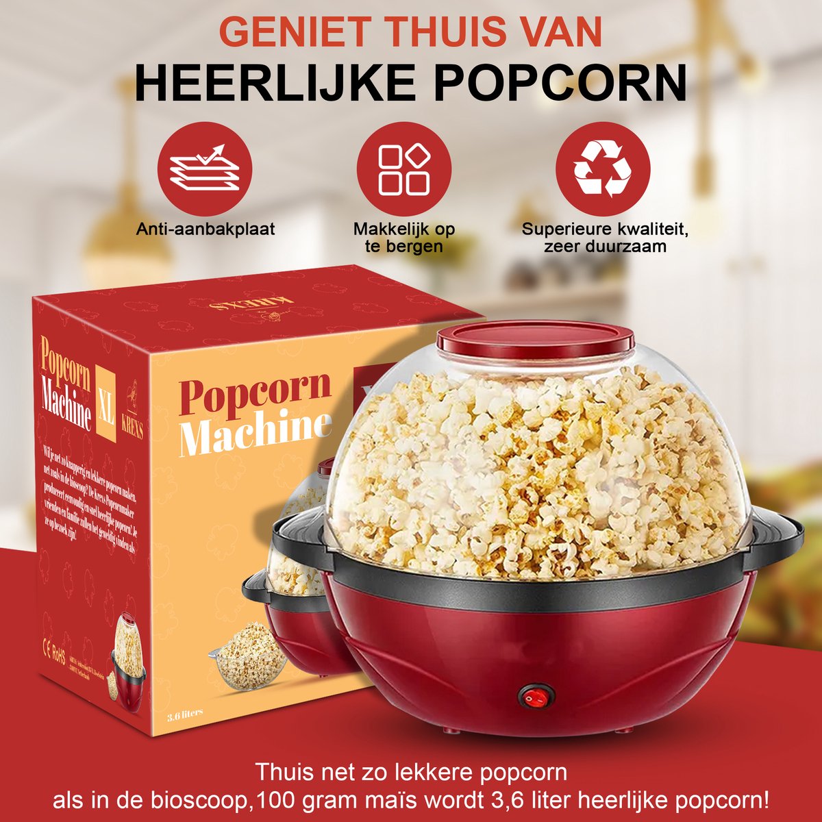 Krexs Popcorn Machine - Popcornpan - Popcornmachine - Popcornmaker ...